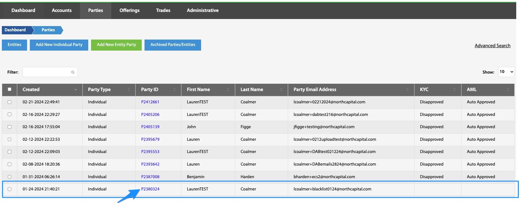 How do I initiate a KYC/AML check from the TransactAPI Dashboard?
