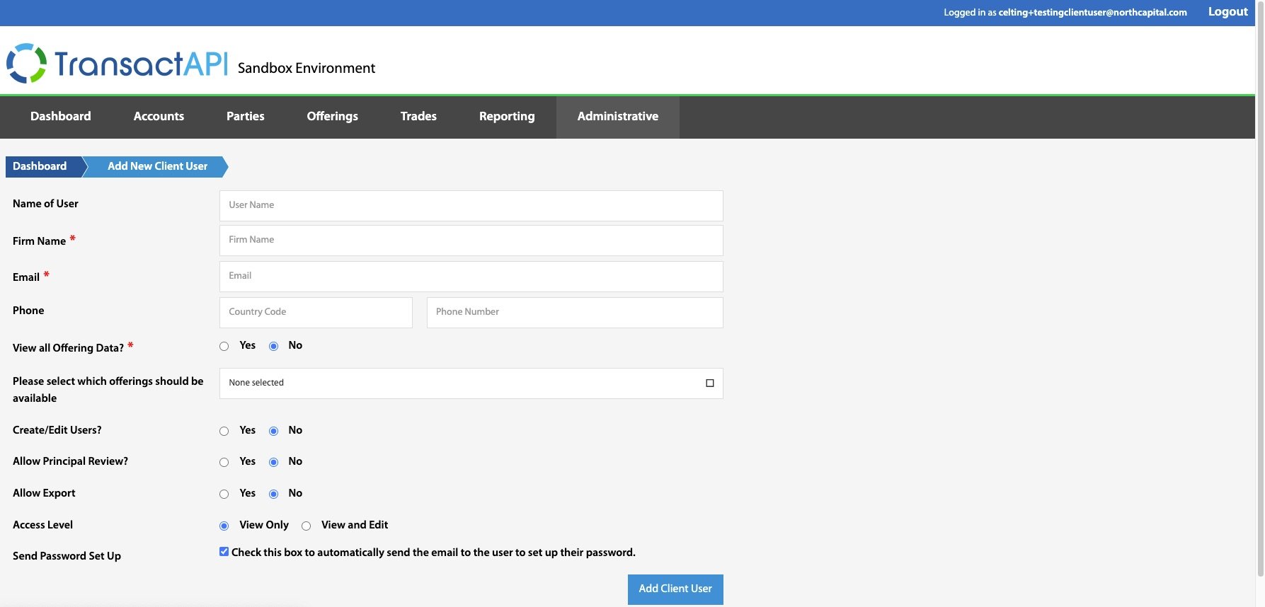 Can I add new users to the TransactAPI admin panel?
