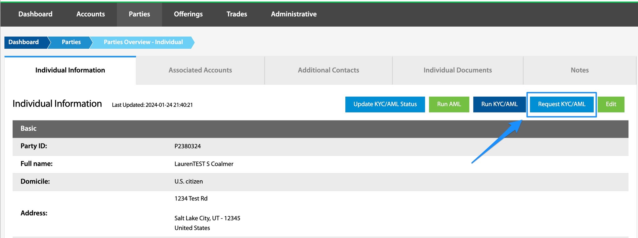 How do I initiate a KYC/AML check from the TransactAPI Dashboard?