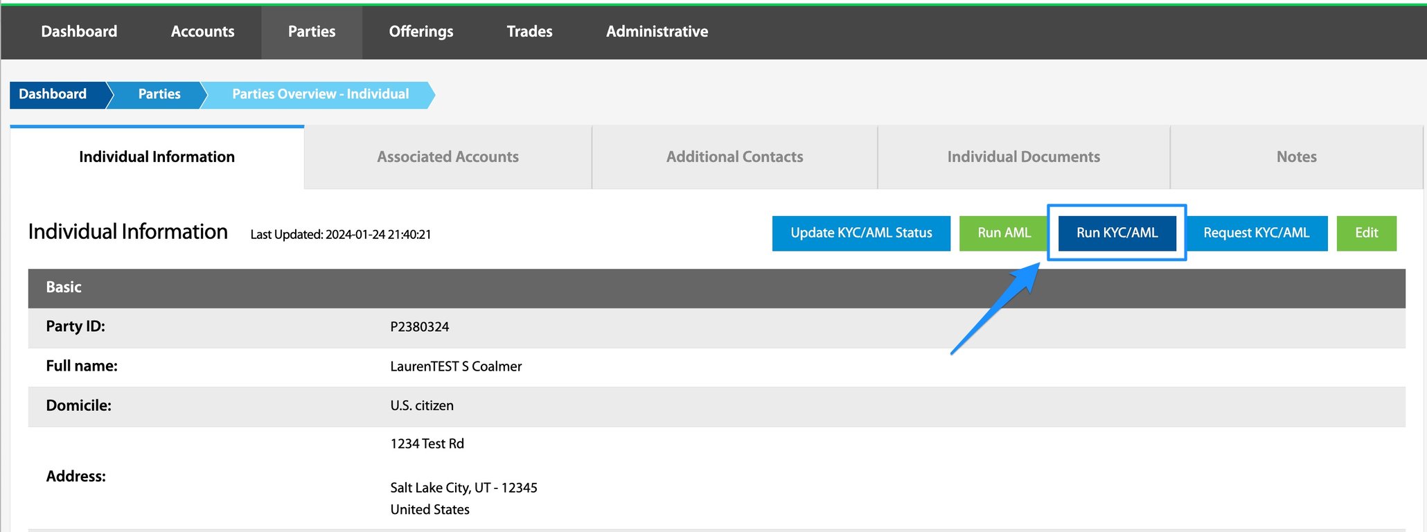 How do I initiate a KYC/AML check from the TransactAPI Dashboard?